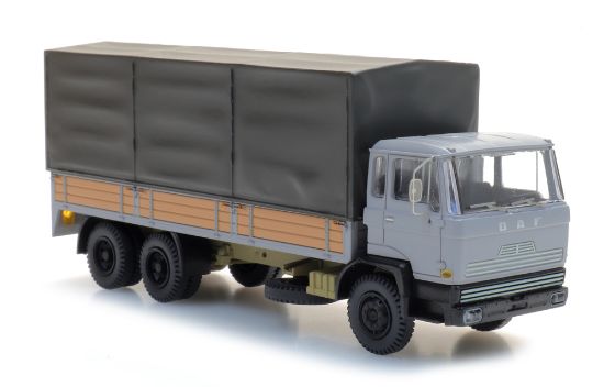 RoCo USA, Inc. DAF tilt-cab A, tandem-axle,open bed truck with canvas, grey