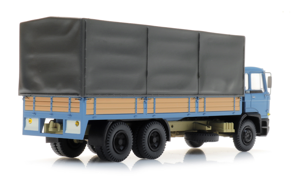 RoCo USA, Inc. DAF tilt-cab B, tandem-axle, open bed truck with canvas ...